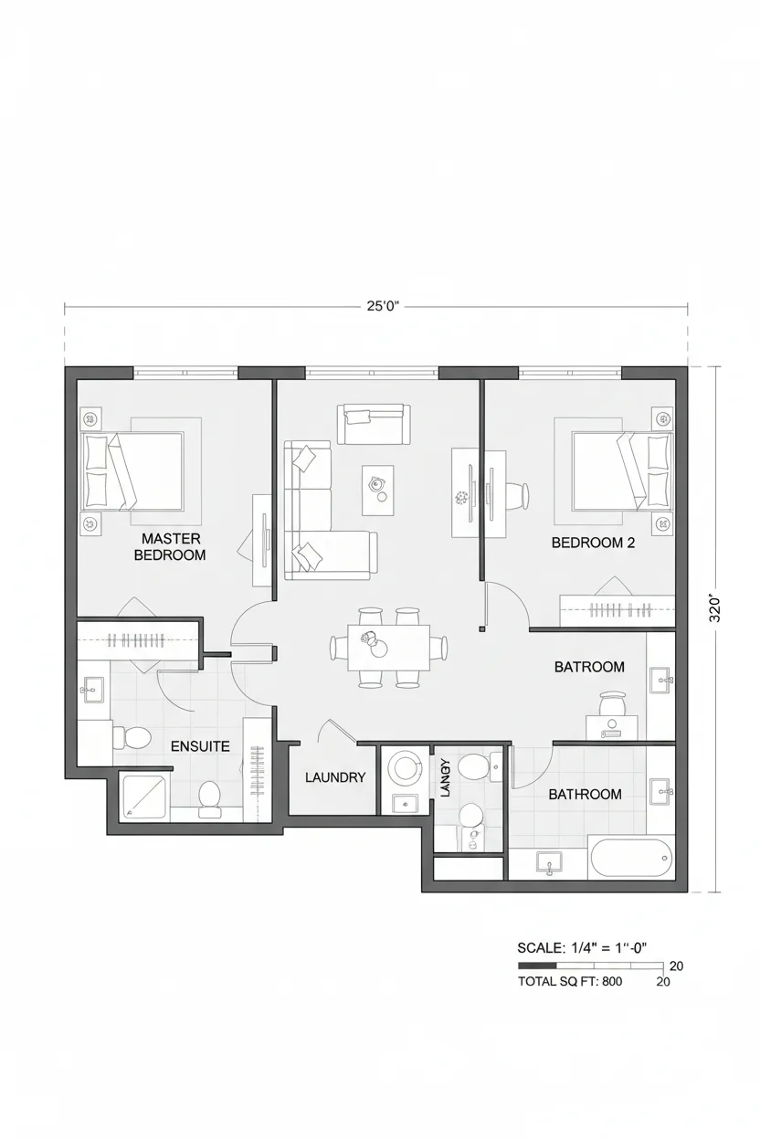 2 Bedroom Small House Plan #1 | 720 Sq Ft | Small House Plans