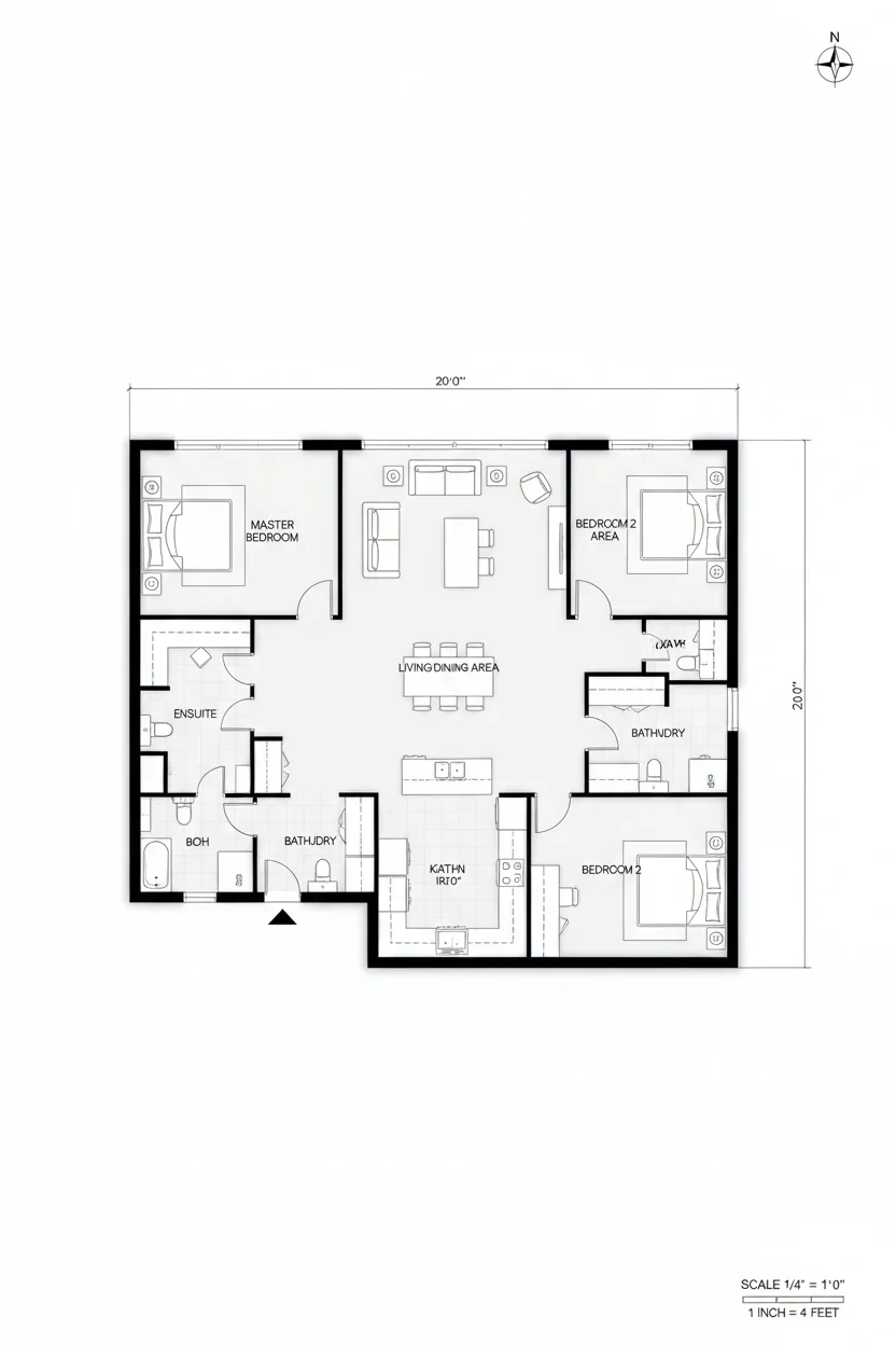 3 Bedroom Single Story House Plan #1 | 1350 Sq Ft | Small House Plans