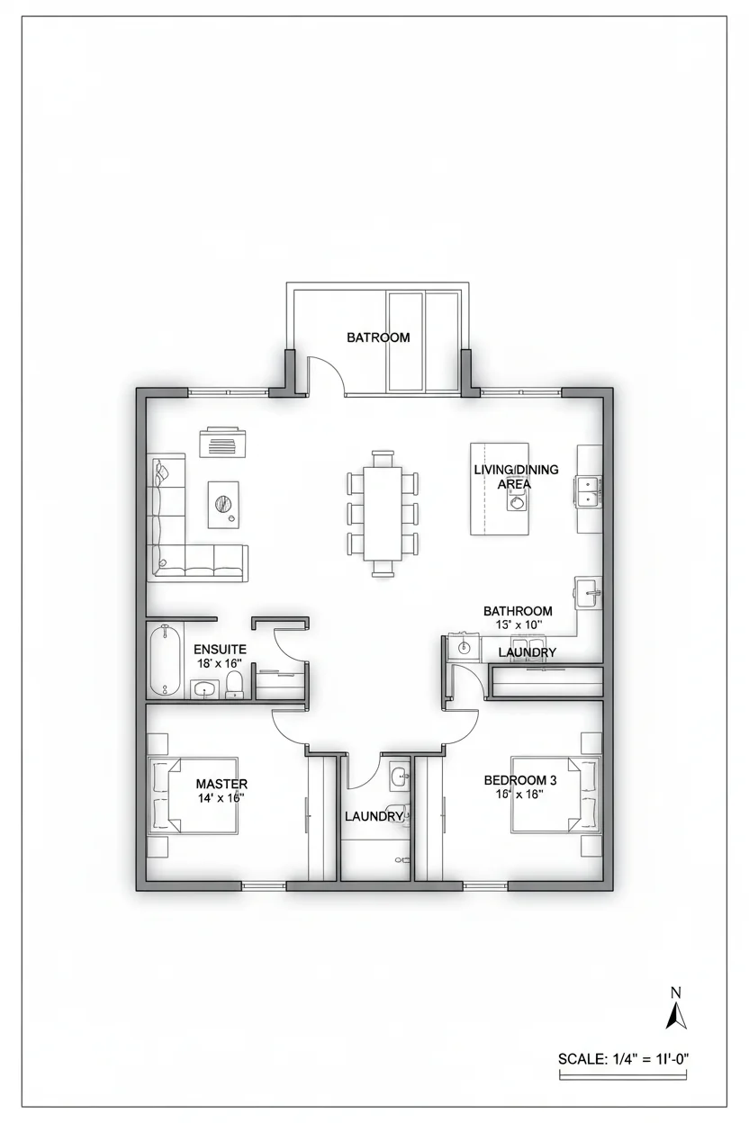 3 Bedroom Ranch House Plan #1 | 1350 Sq Ft | Small House Plans